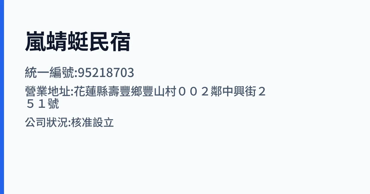 嵐蜻蜓民宿 - 統編 95218703(花蓮縣) 公司登記資料與營業項目詳細圖表