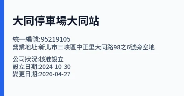 大同停車場大同站的照片-統編 95219105(新北市) 公司登記資料與營業項目詳細圖表