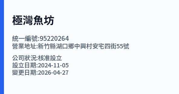 極灣魚坊的照片-統編 95220264(新竹縣) 公司登記資料與營業項目詳細圖表
