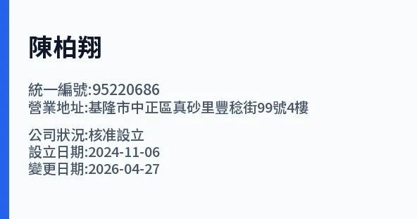 陳柏翔的照片-統編 95220686(基隆市) 公司登記資料與營業項目詳細圖表