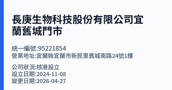 長庚生物科技股份有限公司宜蘭舊城門市的照片-統編 95221854(宜蘭縣) 公司登記資料與營業項目詳細圖表