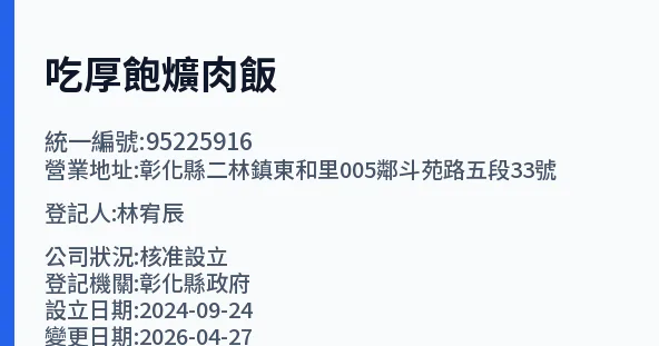 吃厚飽爌肉飯的照片-統編 95225916(彰化縣) 公司登記資料與營業項目詳細圖表