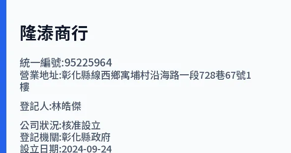 隆溙商行的照片-統編 95225964(彰化縣) 公司登記資料與營業項目詳細圖表
