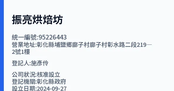 振亮烘焙坊的照片-統編 95226443(彰化縣) 公司登記資料與營業項目詳細圖表