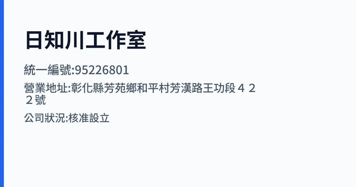 日知川工作室 - 統編 95226801(彰化縣) 公司登記資料與營業項目詳細圖表