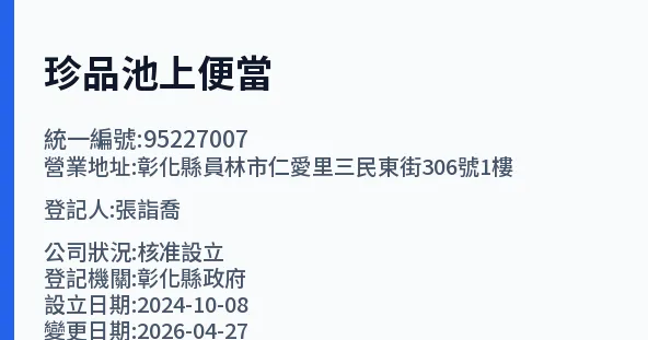 珍品池上便當的照片-統編 95227007(彰化縣) 公司登記資料與營業項目詳細圖表