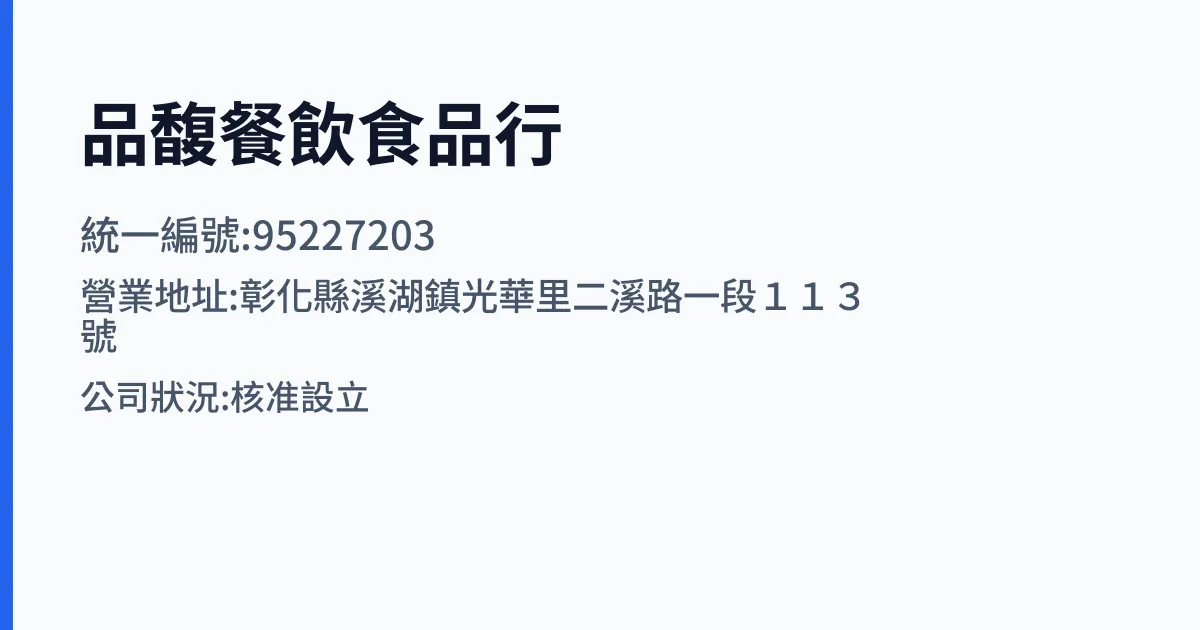 品馥餐飲食品行 - 統編 95227203(彰化縣) 公司登記資料與營業項目詳細圖表