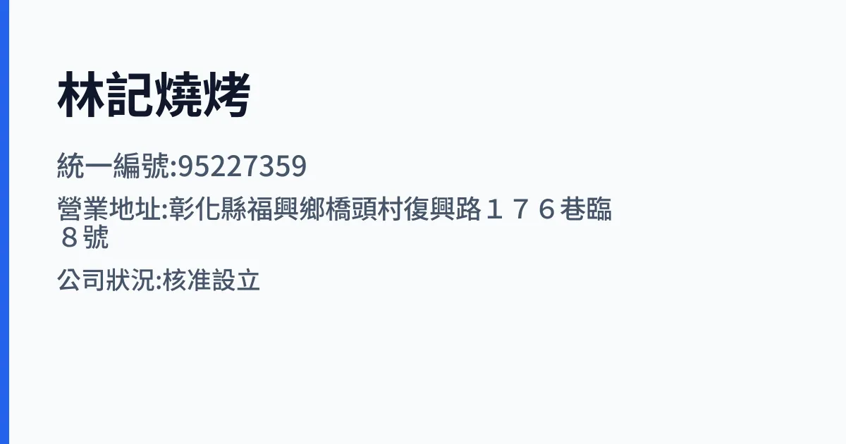 林記燒烤 - 統編 95227359(彰化縣) 公司登記資料與營業項目詳細圖表