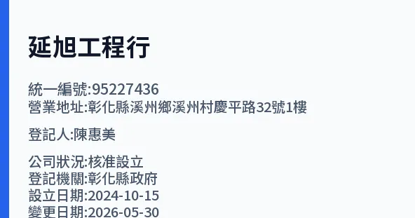 延旭工程行的照片-統編 95227436(彰化縣) 公司登記資料與營業項目詳細圖表