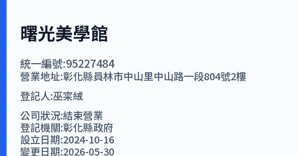 曙光美學館的照片-統編 95227484(彰化縣) 公司登記資料與營業項目詳細圖表