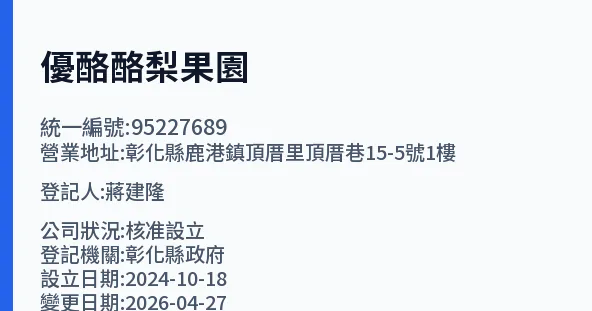 優酪酪梨果園的照片-統編 95227689(彰化縣) 公司登記資料與營業項目詳細圖表