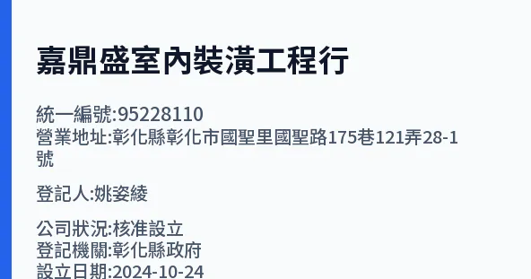 嘉鼎盛室內裝潢工程行的照片-統編 95228110(彰化縣) 公司登記資料與營業項目詳細圖表