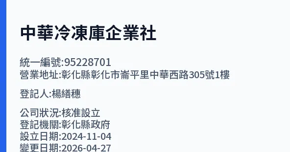 中華冷凍庫企業社的照片-統編 95228701(彰化縣) 公司登記資料與營業項目詳細圖表