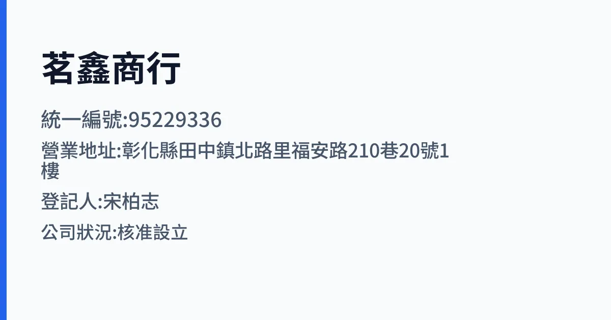 茗鑫商行 - 統編 95229336(彰化縣) 公司登記資料與營業項目詳細圖表