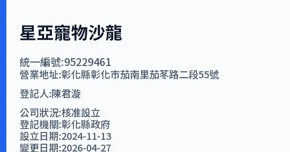 星亞寵物沙龍的照片-統編 95229461(彰化縣) 公司登記資料與營業項目詳細圖表