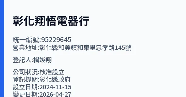 彰化翔悟電器行的照片-統編 95229645(彰化縣) 公司登記資料與營業項目詳細圖表