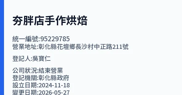 夯胖店手作烘焙的照片-統編 95229785(彰化縣) 公司登記資料與營業項目詳細圖表