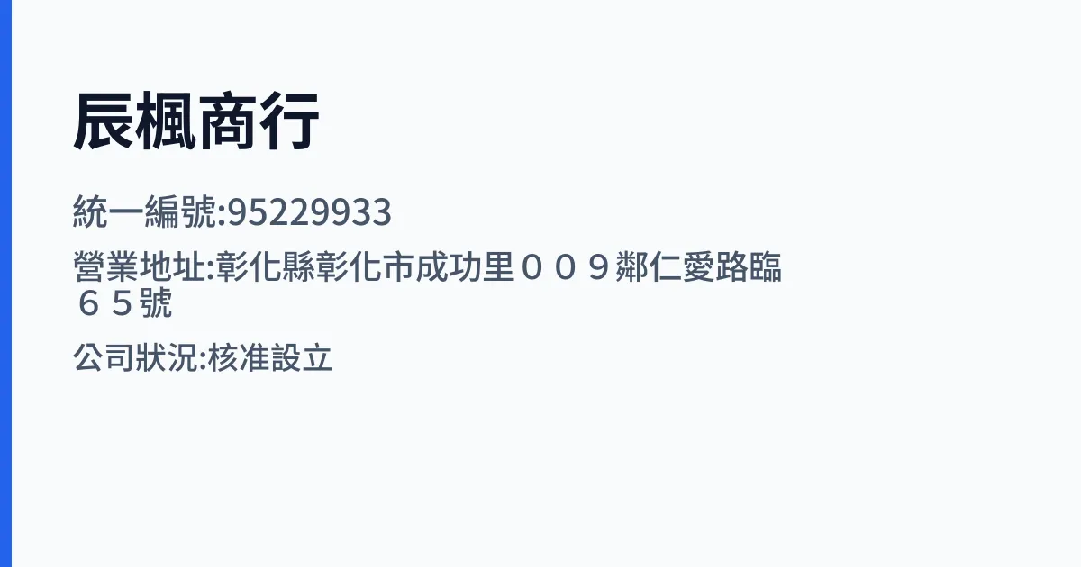 辰楓商行 - 統編 95229933(彰化縣) 公司登記資料與營業項目詳細圖表