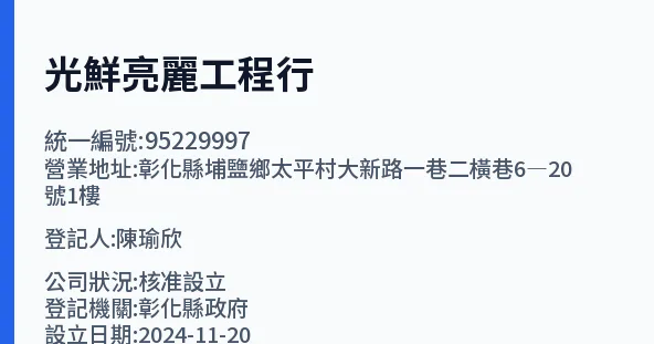 光鮮亮麗工程行的照片-統編 95229997(彰化縣) 公司登記資料與營業項目詳細圖表