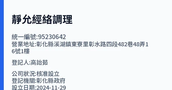 靜允經絡調理的照片-統編 95230642(彰化縣) 公司登記資料與營業項目詳細圖表