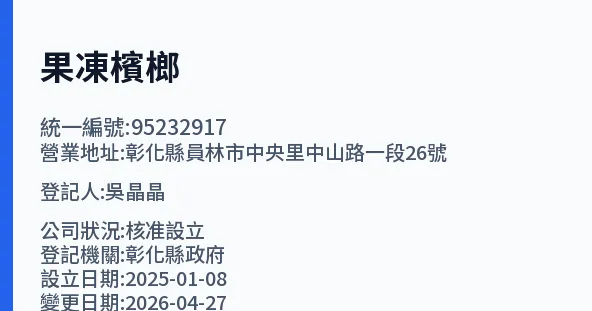 果凍檳榔的照片-統編 95232917(彰化縣) 公司登記資料與營業項目詳細圖表
