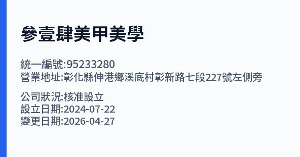 參壹肆美甲美學的照片-統編 95233280(彰化縣) 公司登記資料與營業項目詳細圖表