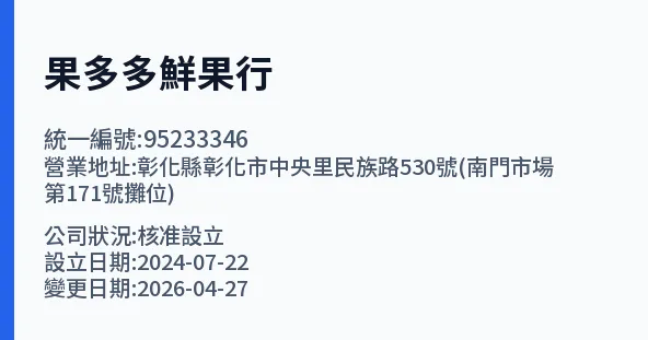 果多多鮮果行的照片-統編 95233346(彰化縣) 公司登記資料與營業項目詳細圖表