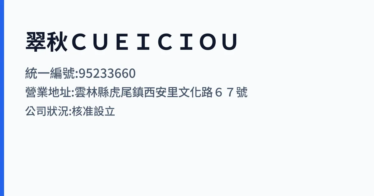 翠秋ＣＵＥＩＣＩＯＵ - 統編 95233660（雲林縣） 公司登記資料與營業項目詳細圖表
