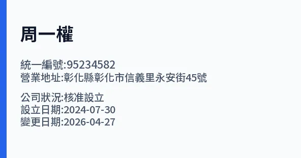 周一權的照片-統編 95234582(彰化縣) 公司登記資料與營業項目詳細圖表