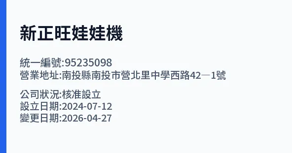新正旺娃娃機的照片-統編 95235098(南投縣) 公司登記資料與營業項目詳細圖表