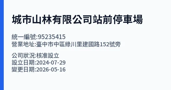 城市山林有限公司站前停車場的照片-統編 95235415(臺中市) 公司登記資料與營業項目詳細圖表