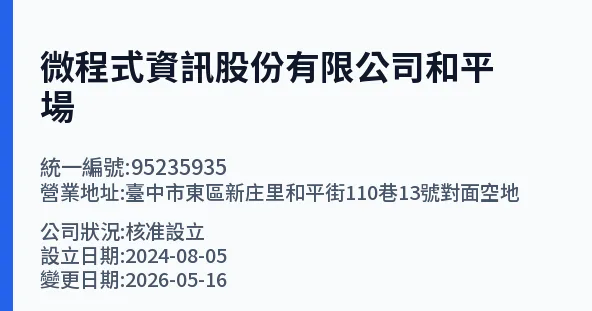 微程式資訊股份有限公司和平場的照片-統編 95235935(臺中市) 公司登記資料與營業項目詳細圖表