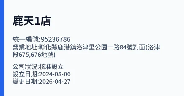 鹿天1店的照片-統編 95236786(彰化縣) 公司登記資料與營業項目詳細圖表