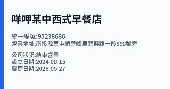 咩呷某中西式早餐店的照片-統編 95238686(南投縣) 公司登記資料與營業項目詳細圖表