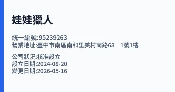 娃娃獵人的照片-統編 95239263(臺中市) 公司登記資料與營業項目詳細圖表