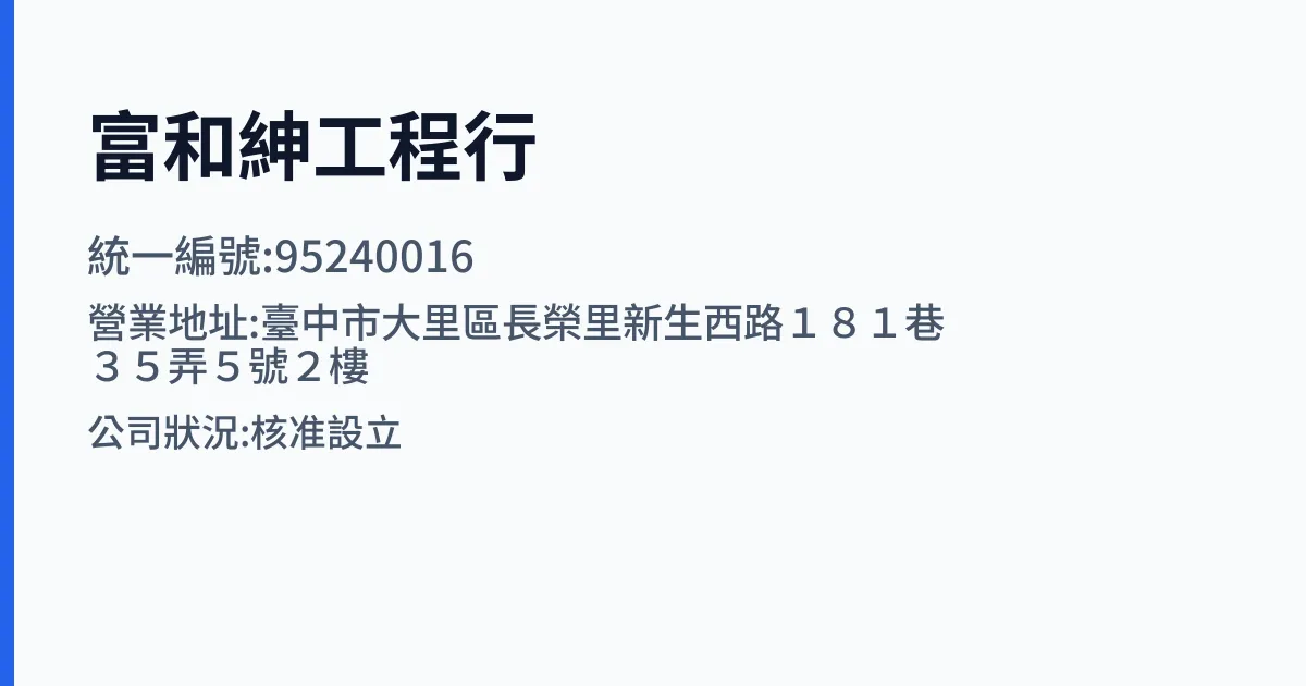 富和紳工程行 - 統編 95240016（臺中市） 公司登記資料與營業項目詳細圖表