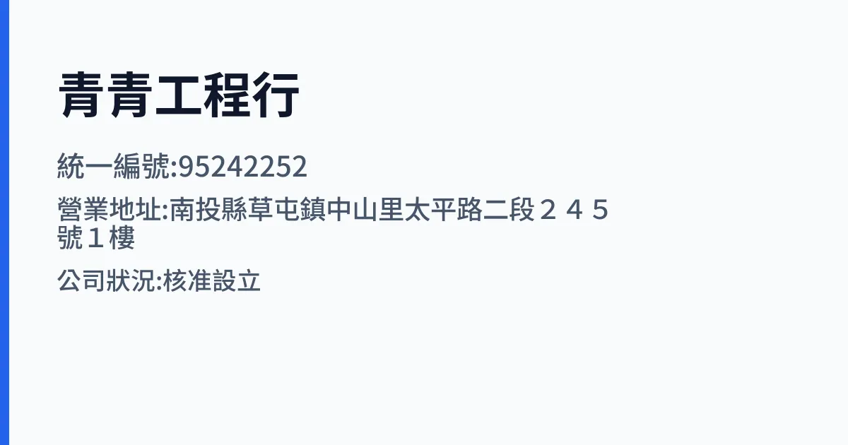 青青工程行 - 統編 95242252(臺中市) 公司登記資料與營業項目詳細圖表