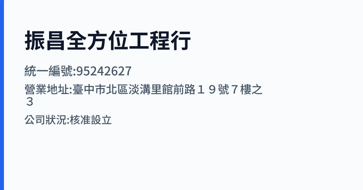振昌全方位工程行 - 統編 95242627(臺中市) 公司登記資料與營業項目詳細圖表