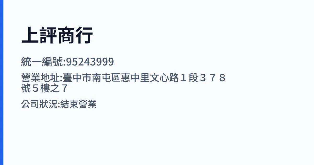 上評商行 - 統編 95243999(臺中市) 公司登記資料與營業項目詳細圖表