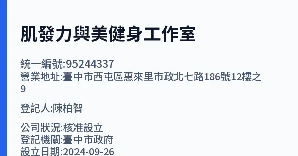 肌發力與美健身工作室的照片-統編 95244337(臺中市) 公司登記資料與營業項目詳細圖表
