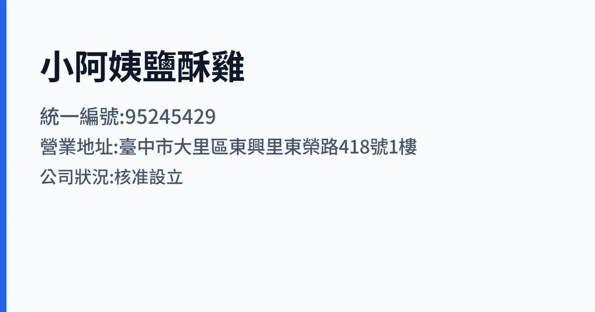 小阿姨鹽酥雞 - 統編 95245429（臺中市） 公司登記資料與營業項目詳細圖表