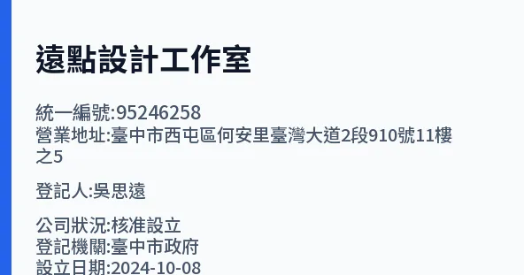 遠點設計工作室的照片-統編 95246258(臺中市) 公司登記資料與營業項目詳細圖表