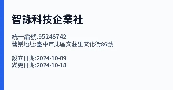 智詠科技企業社的照片-統編 95246742(臺中市) 公司登記資料與營業項目詳細圖表