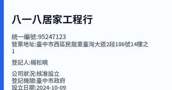 八一八居家工程行的照片-統編 95247123(臺中市) 公司登記資料與營業項目詳細圖表