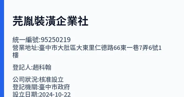 芫胤裝潢企業社的照片-統編 95250219(臺中市) 公司登記資料與營業項目詳細圖表