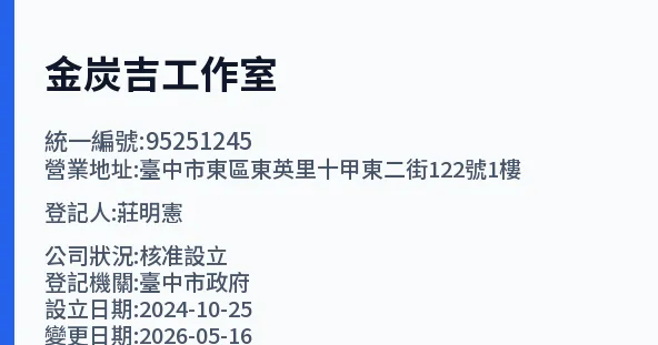 金炭吉工作室的照片-統編 95251245(臺中市) 公司登記資料與營業項目詳細圖表
