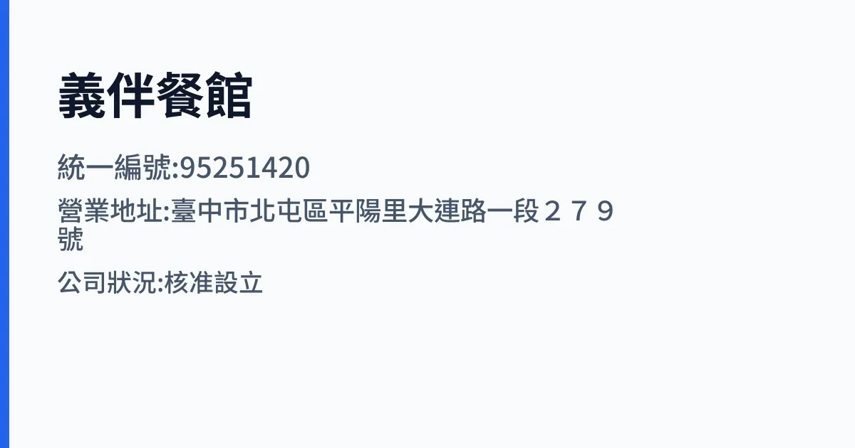 義伴餐館 - 統編 95251420(臺中市) 公司登記資料與營業項目詳細圖表