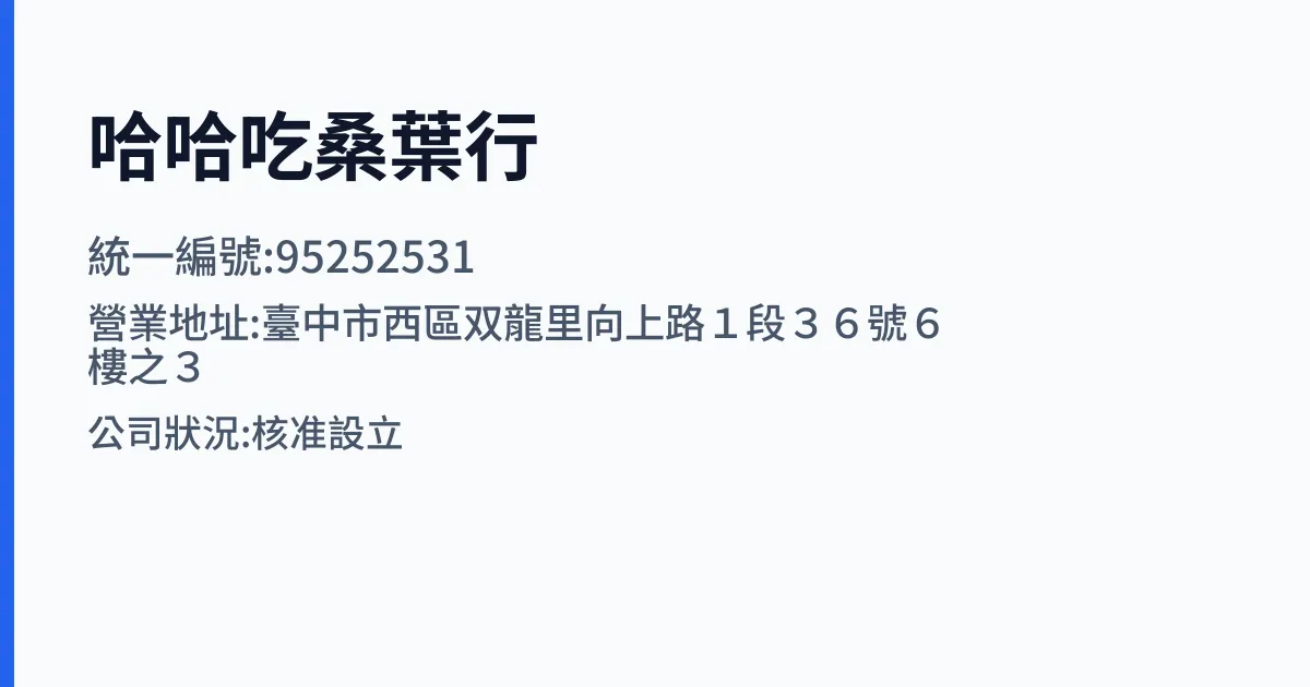 哈哈吃桑葉行 - 統編 95252531(臺中市) 公司登記資料與營業項目詳細圖表