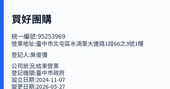 買好團購的照片-統編 95253969(臺中市) 公司登記資料與營業項目詳細圖表
