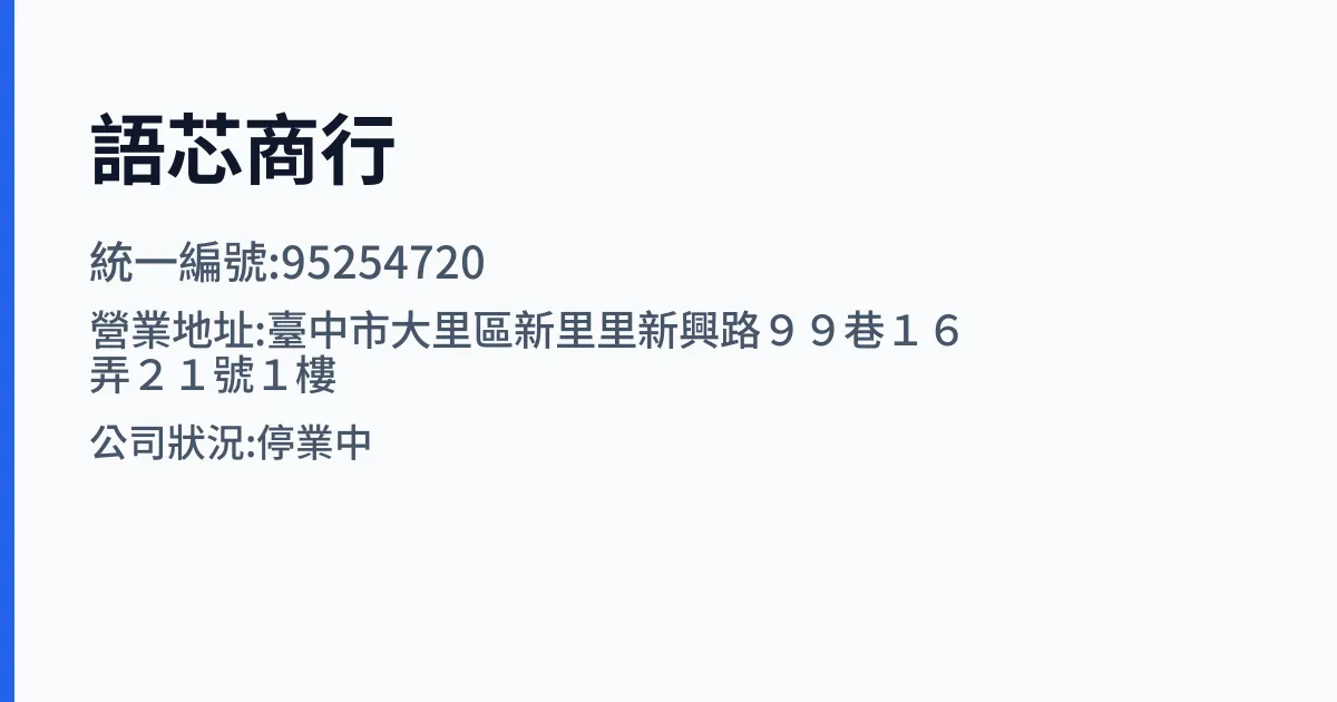 語芯商行 - 統編 95254720(臺中市) 公司登記資料與營業項目詳細圖表